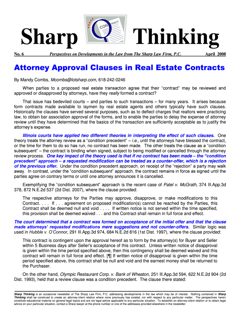 Fillable Online Attorney Approval Clauses in Real Estate Contracts Fax ...