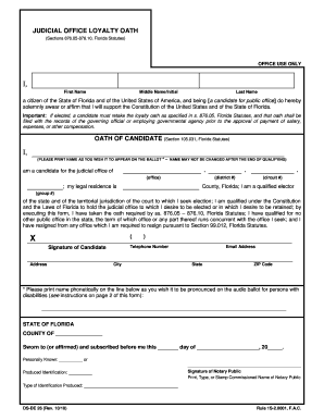 Fillable Online JUDICIAL OFFICE LOYALTY OATH (Sections 876 Fax Email ...