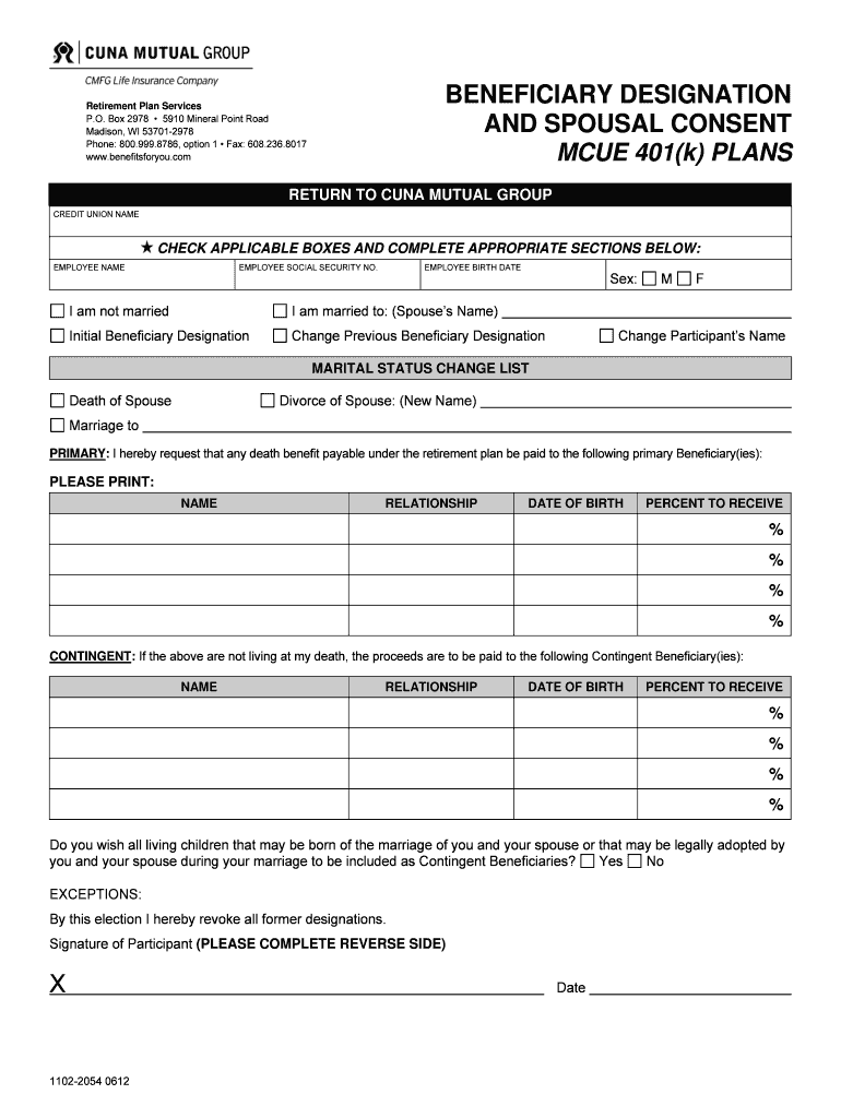 Fillable Online BENEFICIARY DESIGNATION - CUNA Mutual Group Fax Email ...