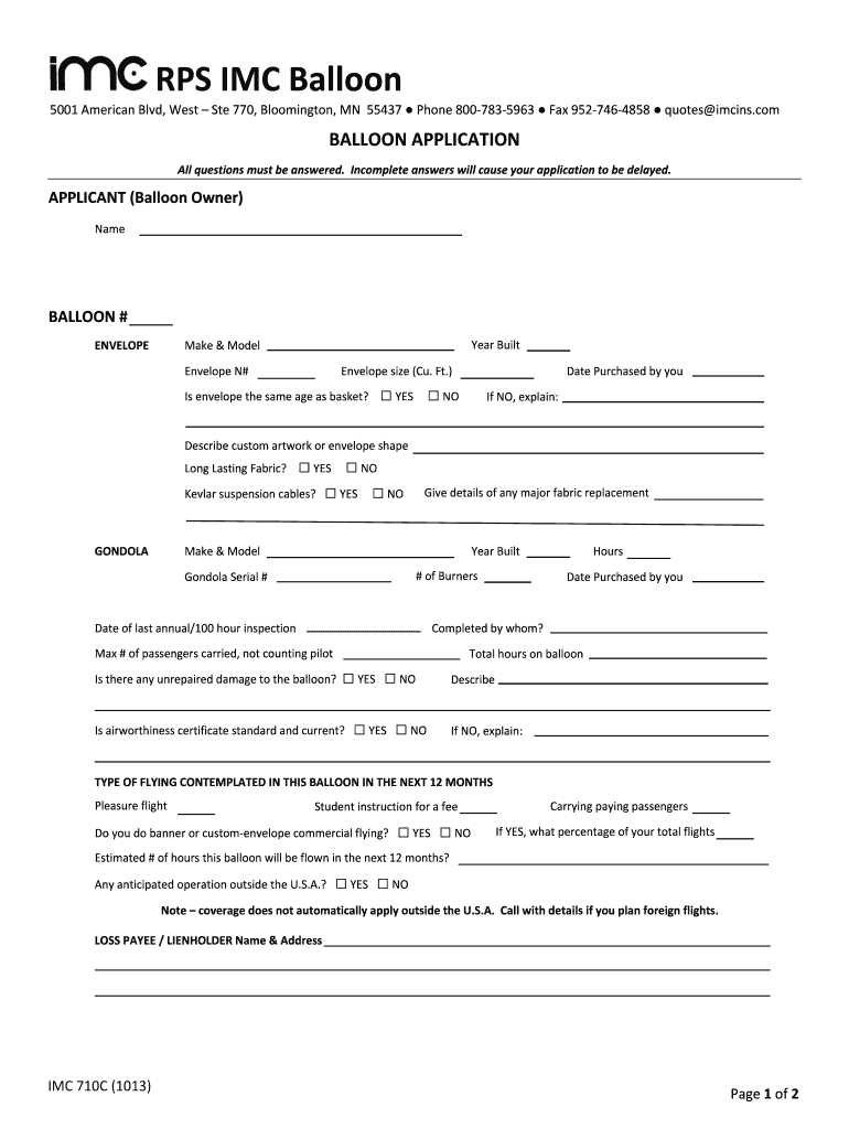 Fillable Online APPLICANT(BalloonOwner) Fax Email Print - pdfFiller