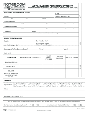 Fillable Online (PRE-EMPLOYMENT QUESTIONNAIRE) (AN EQUAL... Fax Email ...