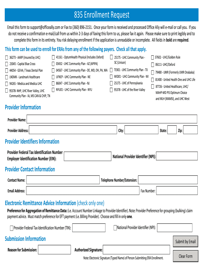 Fillable Online 835 Enrollment Request Fax Email Print - pdfFiller