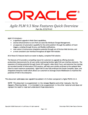 Fillable Online Oracle Agile Product Lifecycle Management 9 Fax Email ...