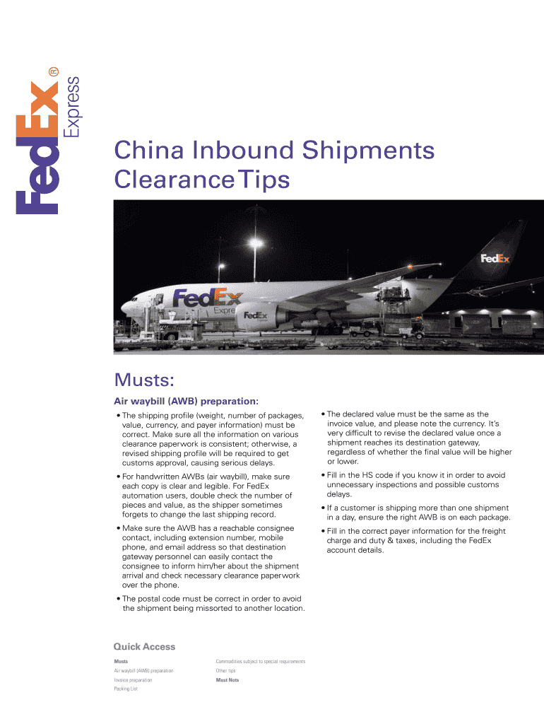 Fillable Online China Inbound Shipments Clearance Tips - FedEx Fax ...