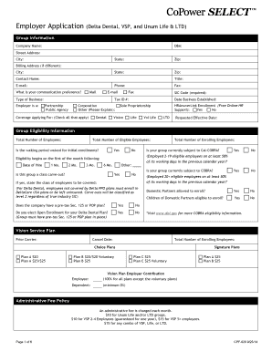 Fillable Online Employer Application (Delta Dental, VSP, and Unum ...