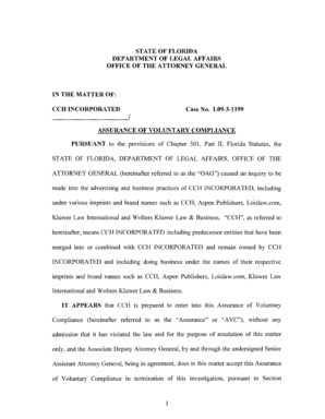 Fillable Online STATE OF FLORIDA DEPARTMENT OF LEGAL AFFAIRS OFFICE ...