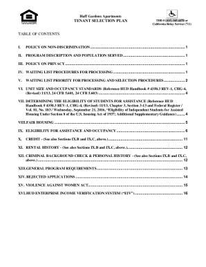 Fillable Online HUD Tenant Selection Plan (RM) Fax Email Print - pdfFiller