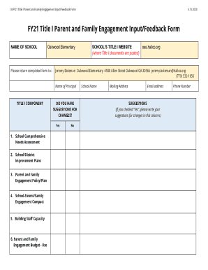 Fillable Online FY21 Title I Parent and Family Engagement Input ...