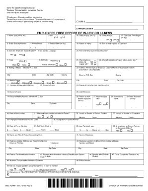 Fillable Online Instructions - Employer's First Report of Injury or ...