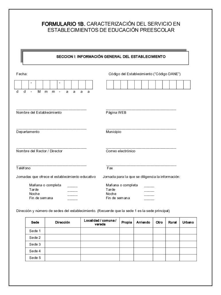 Fillable Online FORMULARIO 1B. CARACTERIZACIN DEL SERVICIO EN ... Fax ...