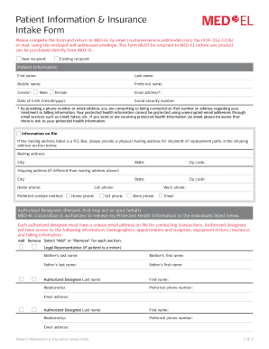 Fillable Online Patient Information & Insurance Intake Form Fax Email ...