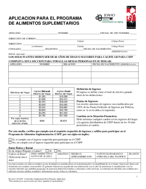 Fillable Online APPLICATION FOR THE COMMODITY SUPPLEMENTAL FOOD PROGRAM ...