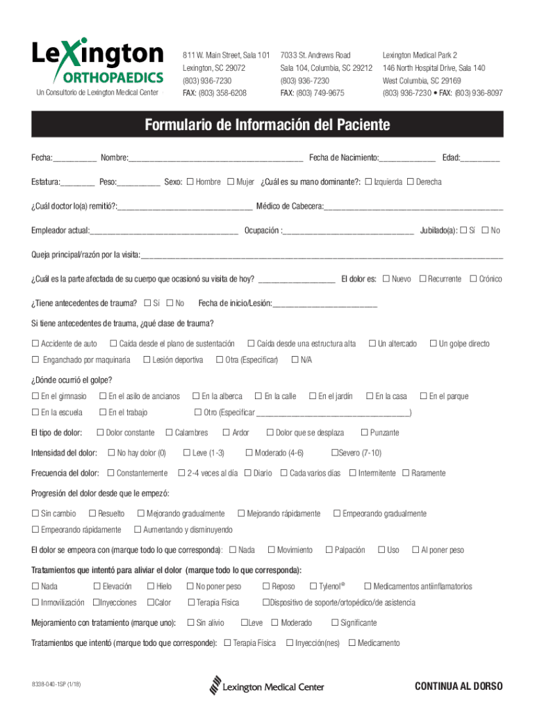 Fillable Online Formulario de Informacin del Paciente Fax Email Print ...