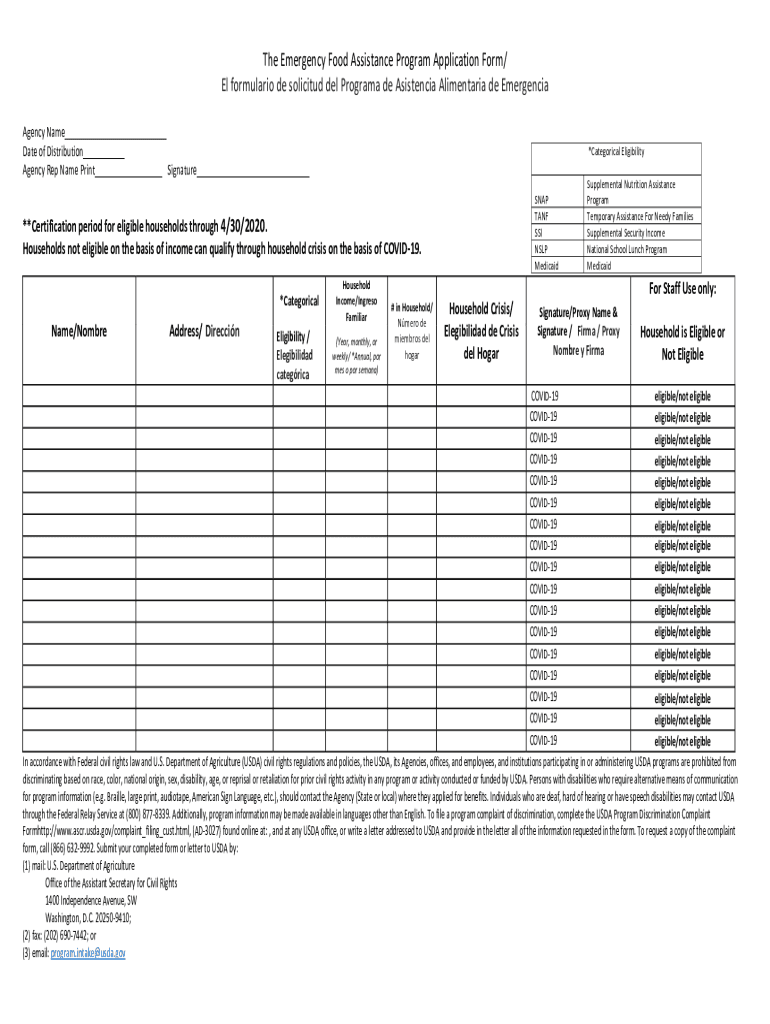 Fillable Online The Emergency Food Assistance Program Application Form ...