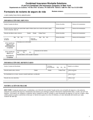 Fillable Online Combined Insurance Disability Claim Form Fax Email ...