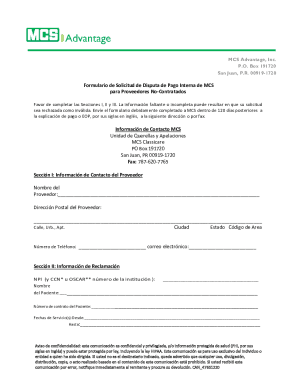 Fillable Online MCS Internal Payment Dispute Process Request Form for ...