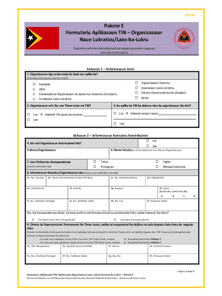 Fillable Online Ita boot iha ona Timor-Leste nia TIN? 2. Ita aplika ba ...