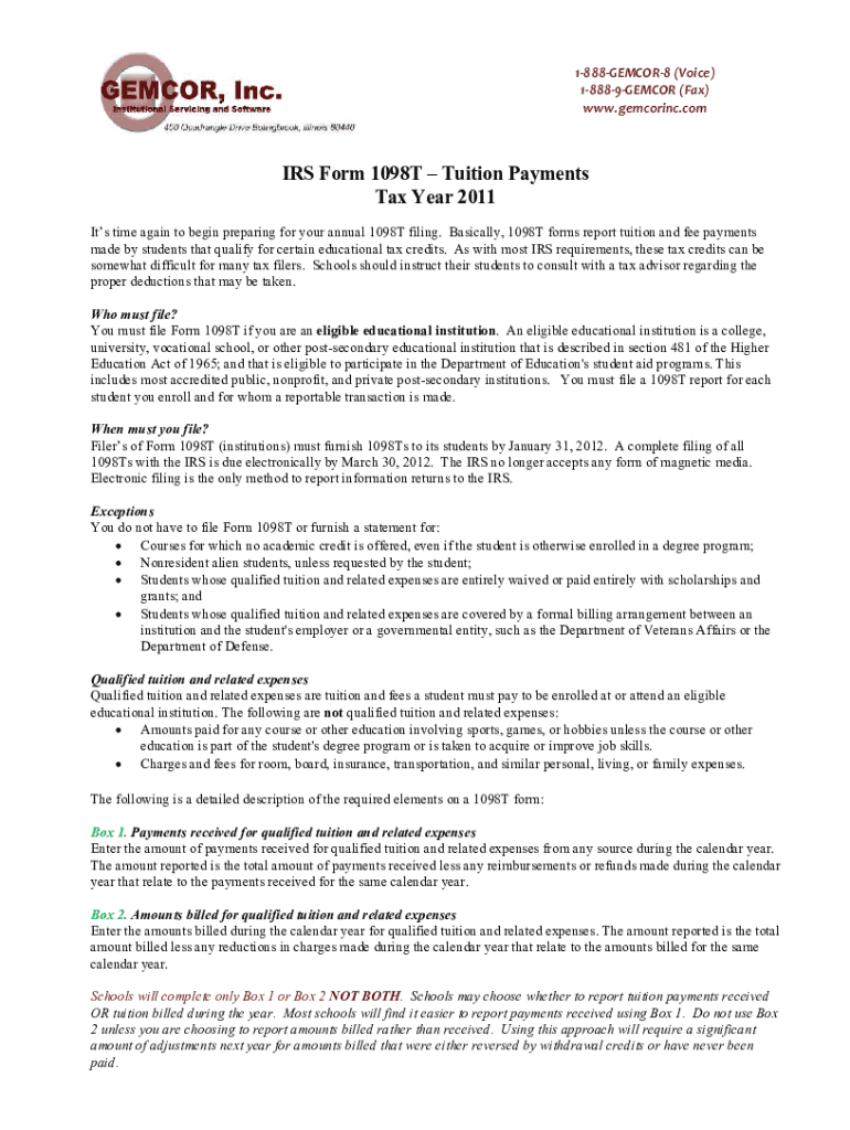 Fillable Online Fillable Online IRS Form 1098T Tuition Payments Tax ...