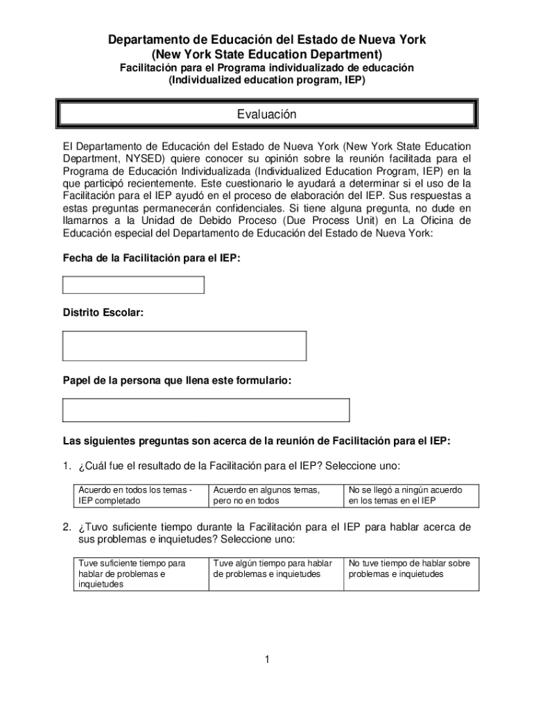 Fillable Online Spanish IEP Facilitation Evaluation Form. Spanish IEP ...