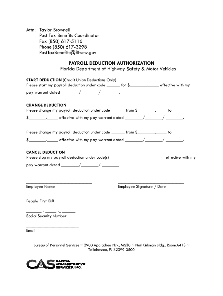 Fillable Online PAYROLL DEDUCTION AUTHORIZATION Florida Department of ...