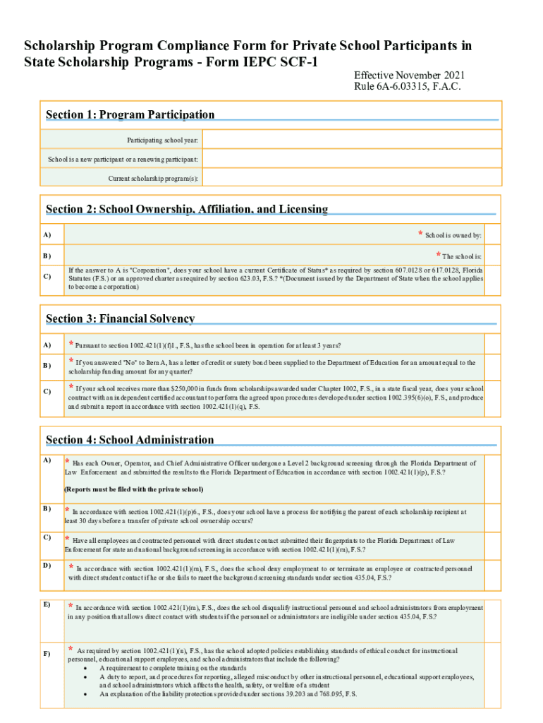 Fillable Online Fillable Online Scholarship Program Compliance Form for ...