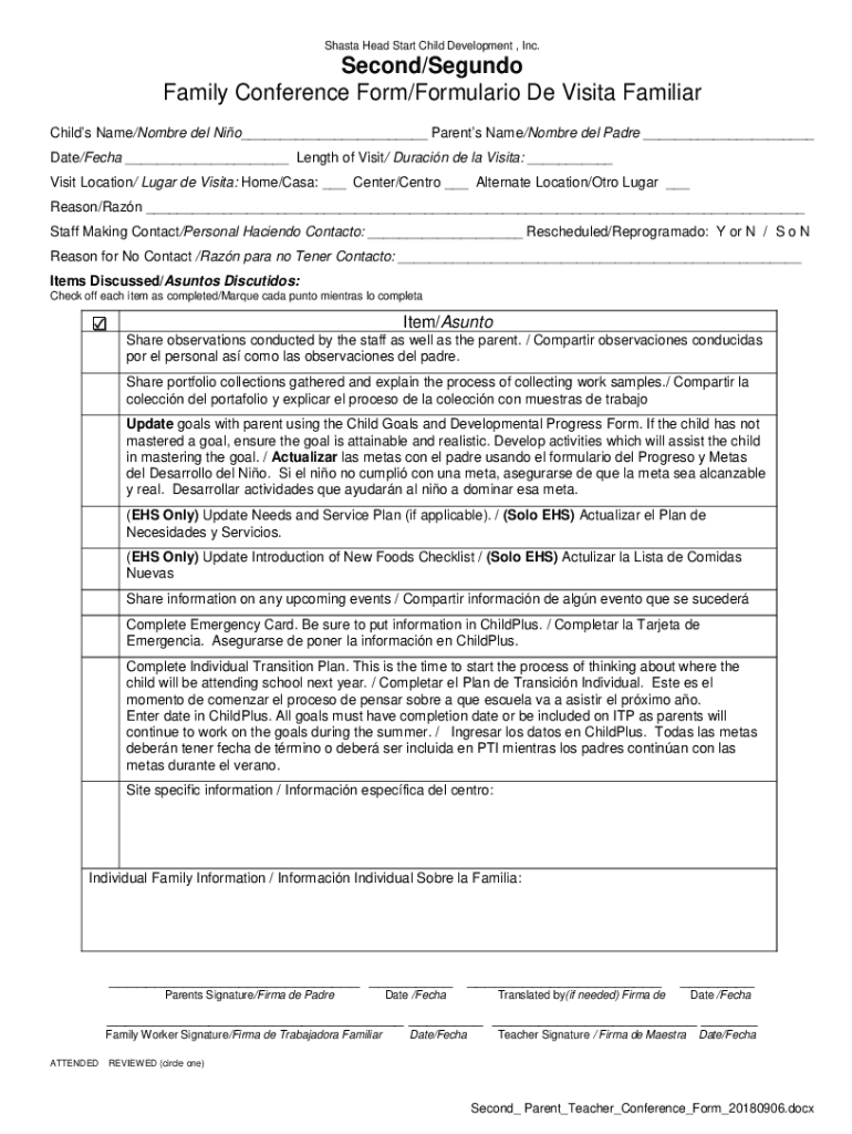 Fillable Online Second/Segundo Family Conference Form/Formulario De ...