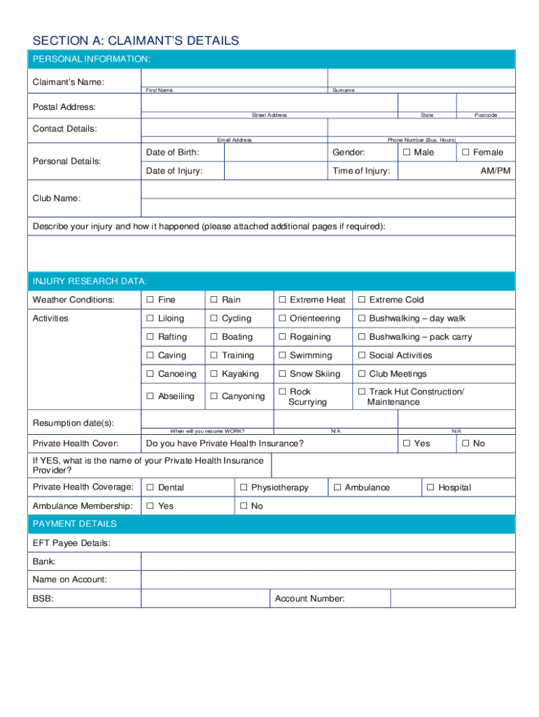 Fillable Online Fillable Online JLT Sport Personal Injury Claim Form ...