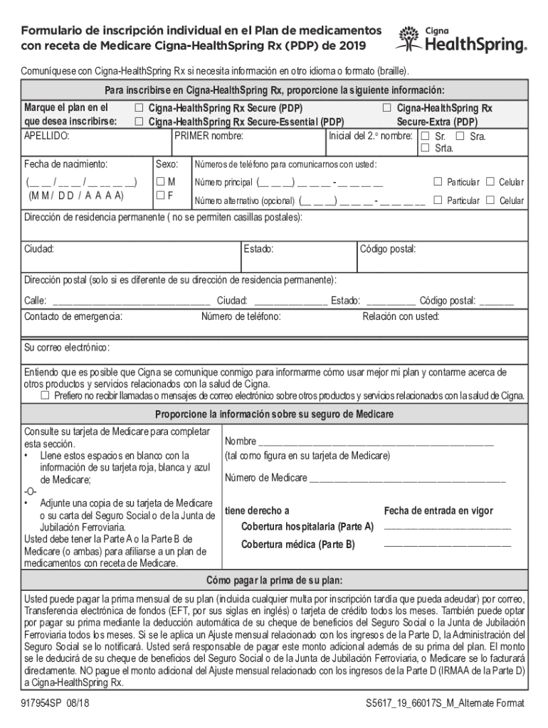 Fillable Online Formulario de inscripcin individual en el Plan de ...