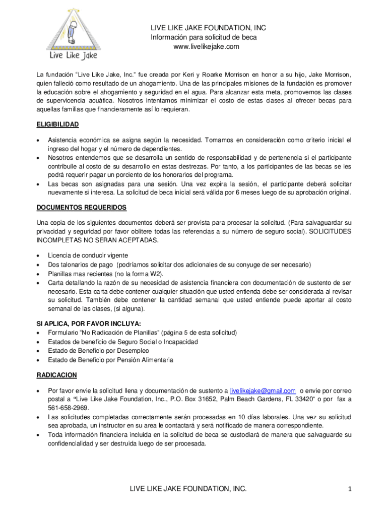 Fillable Online La fundacin Live Like Jake, Inc. fue creada por Keri y ...