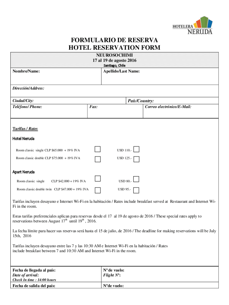Fillable Online FORMULARIO DE RESERVA HOTEL RESERVATION FORM Fax Email ...