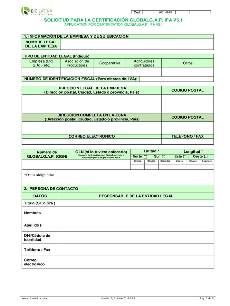 Fillable Online Application form GLOBALG.A.P. IFA and add-on IDA in The ...