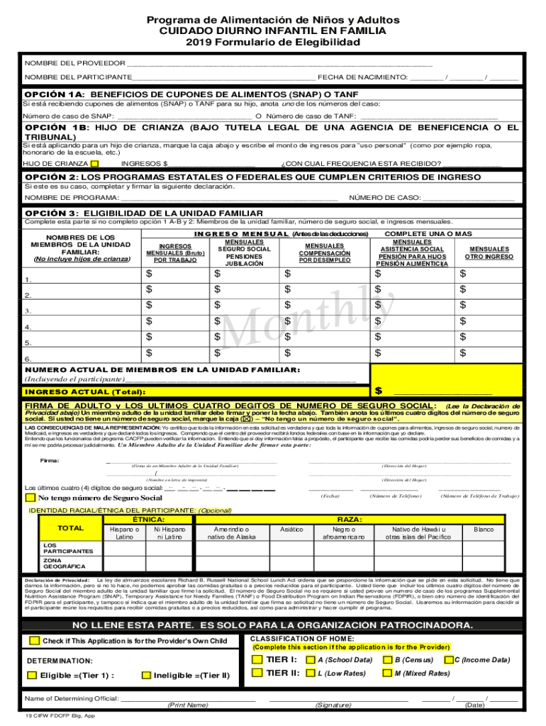 Fillable Online Formulario de Inscripcin en el Programa de Alimentos ...