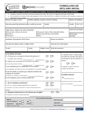 Fillable Online Work Share Initial Claim FormForm 1697 (Spanish). Work ...