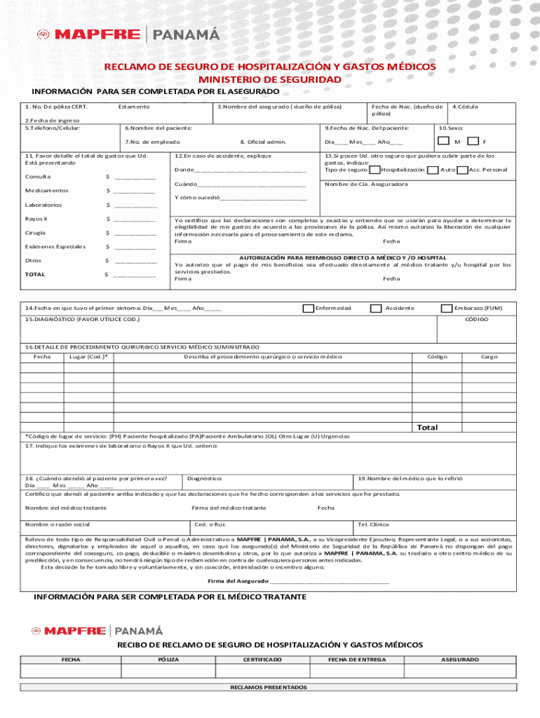 Fillable Online www.mapfre.com.pa media reclamo-de-hospitalizacRECLAMO ...