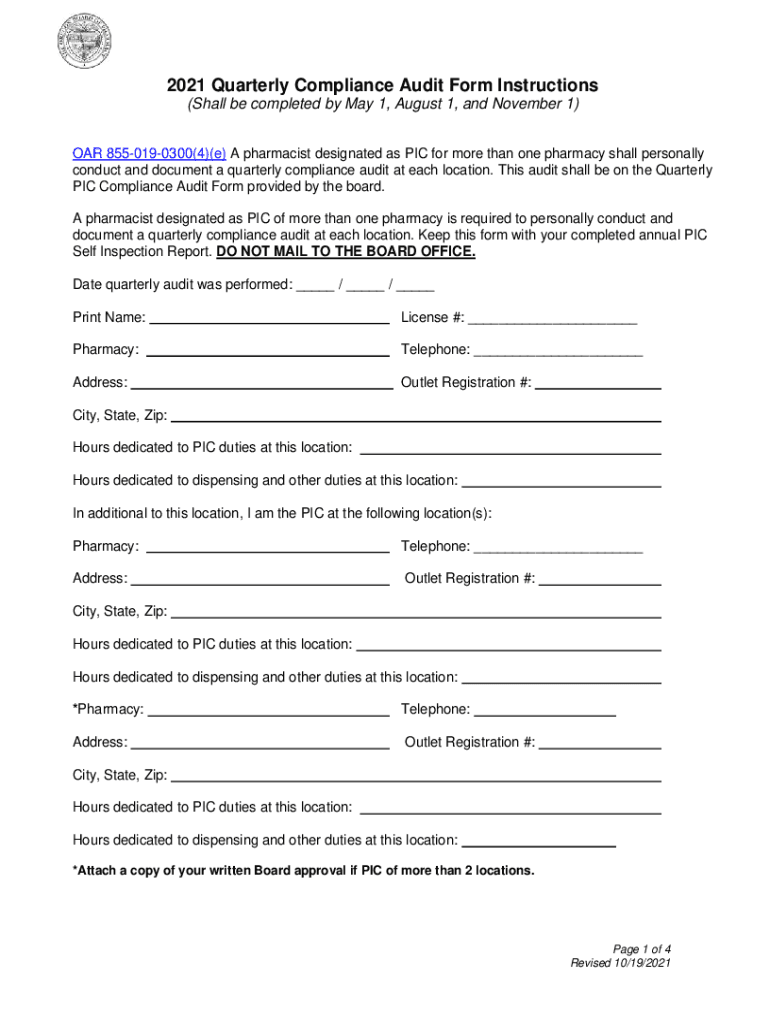 Fillable Online Fillable Online 2020 Quarterly Compliance Audit Form ...