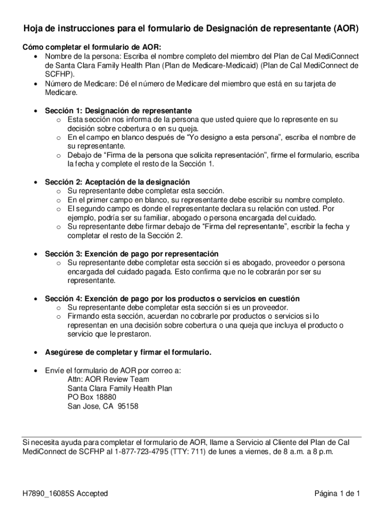 Fillable Online Appointment of Representative (AOR) Form Instructions ...