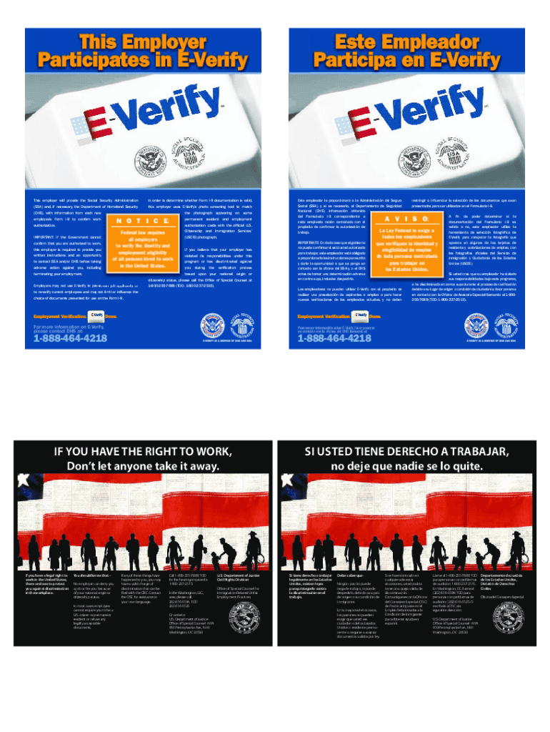 Fillable Online PDF E-Verify Participation Poster English and Spanish ...