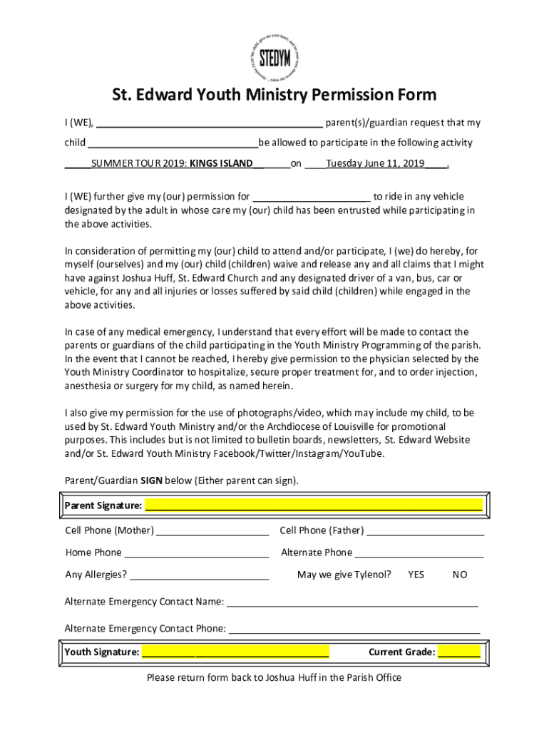 Fillable Online 22 Printable youth group permission slip template Forms ...