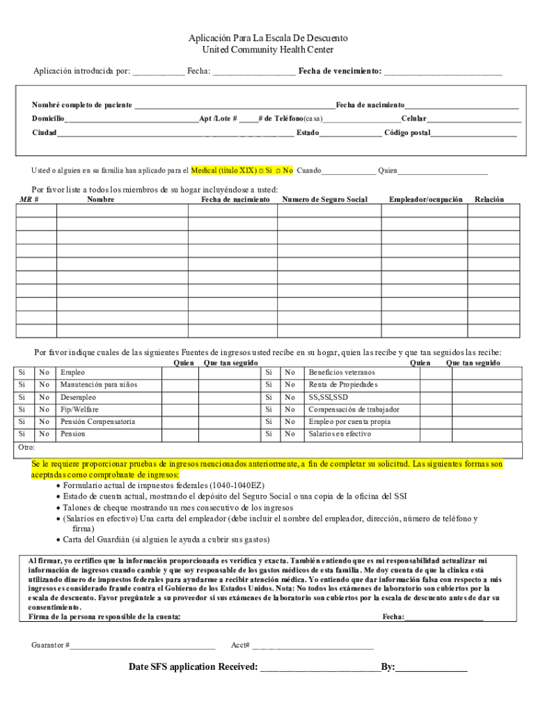 Fillable Online Application for Sliding Fee Scale Fax Email Print ...