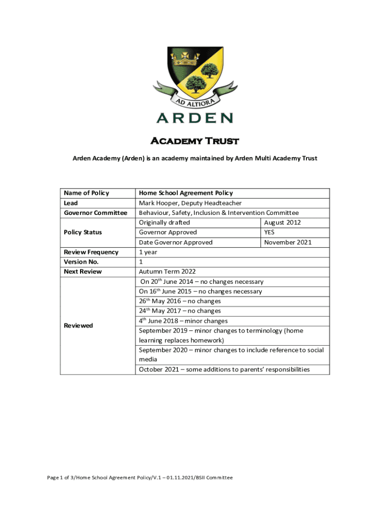 Fillable Online Academy Trust Arden Academy (Arden) is an academy ...