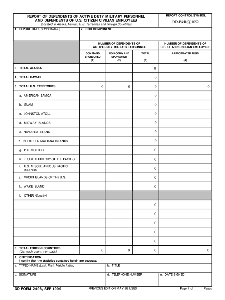 Fillable Online DD Form 2498 "Report of Dependents of Active Duty ...