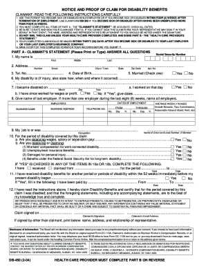 Fillable Online Notice and Proof of Claim for Disability Benefits ...