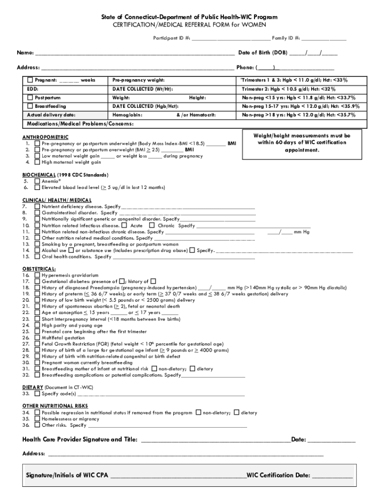 Fillable Online Printable Wic Forms Connecticut - Fill Online ...