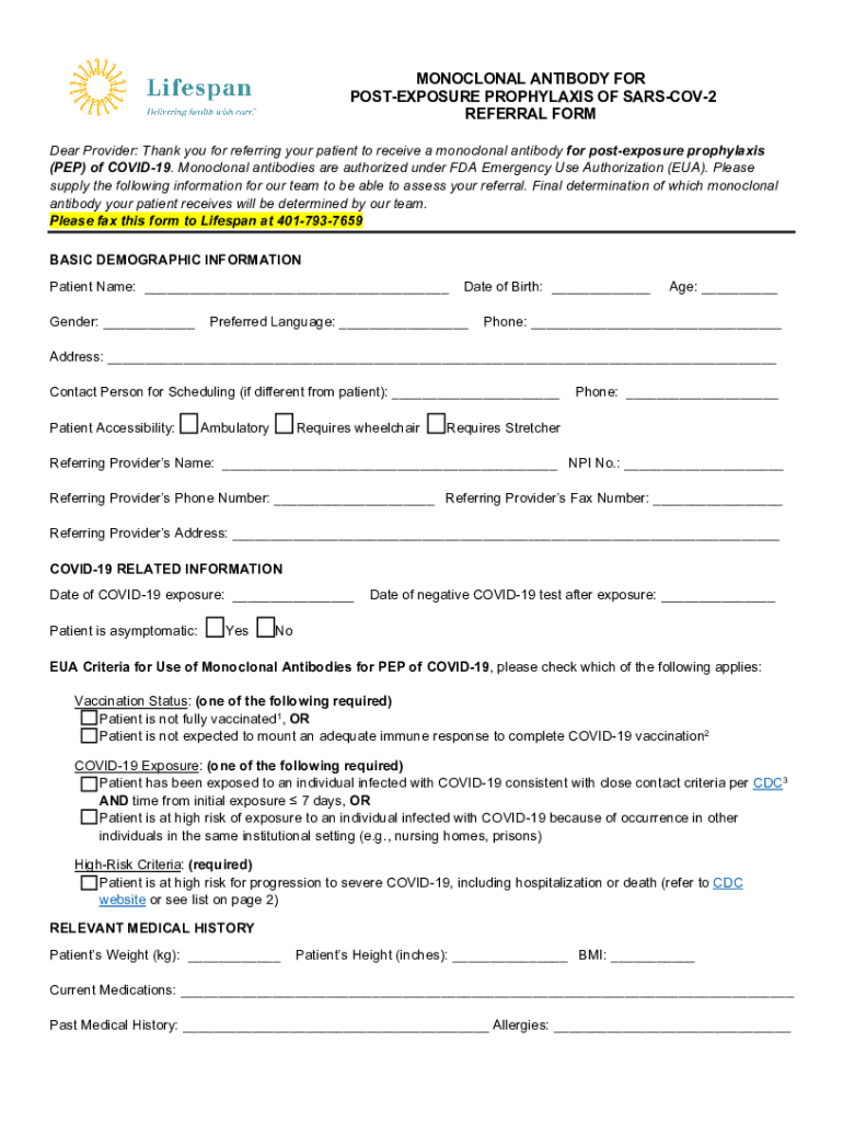 Fillable Online health ri MONOCLONAL ANTIBODY FOR POST-EXPOSURE ...