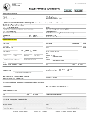 Fillable Online BCII 8016, Request for Live Scan Service - California ...