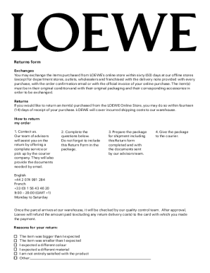 Fillable Online Returns form - Loewe Fax Email Print - pdfFiller