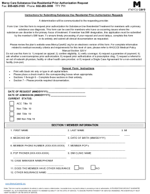 Fillable Online Mercy Care Substance Use Residential Prior ...