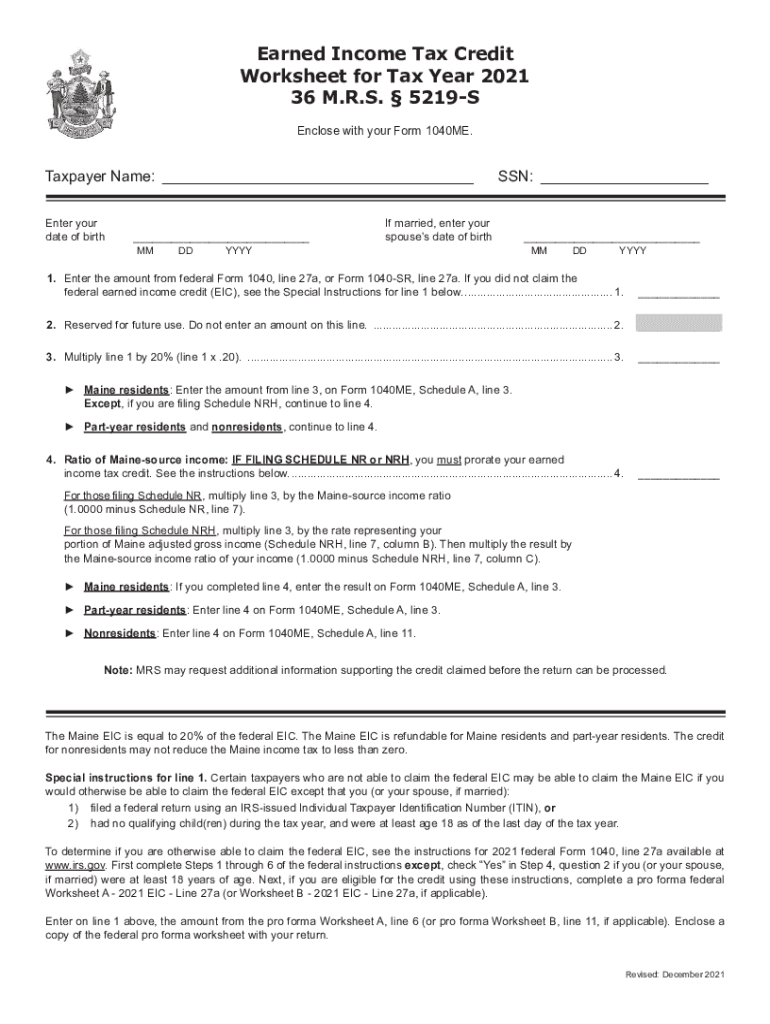 Fillable Online Fillable Online EARNED INCOME TAX CREDIT WORKSHEET FOR ...