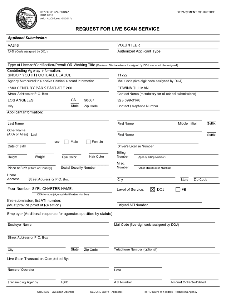 Fillable Online BCIA 8016 - Request for Live Scan Service - walnut ...