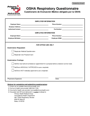 Fillable Online OSHA Respiratory Questionnaire - Primary Health Medical ...
